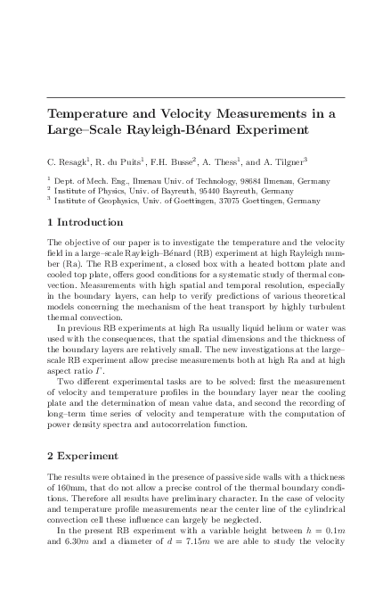 (PDF) Temperature and Velocity Measurements in a Large-Scale Rayleigh ...