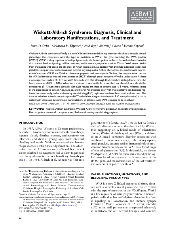 (PDF) Wiskott-Aldrich Syndrome: Diagnosis, Clinical and Laboratory ...