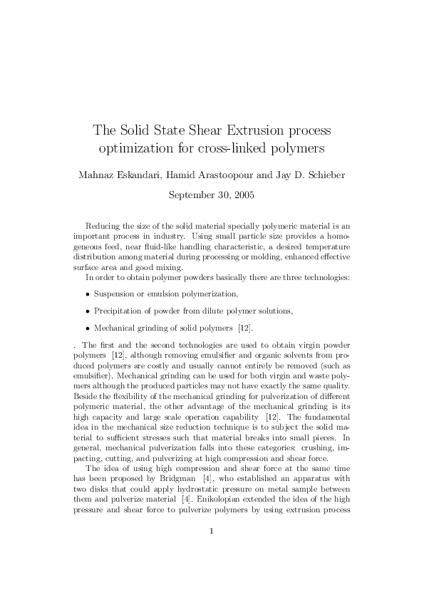 (PDF) The Solid State Shear Extrusion process optimization for cross ...