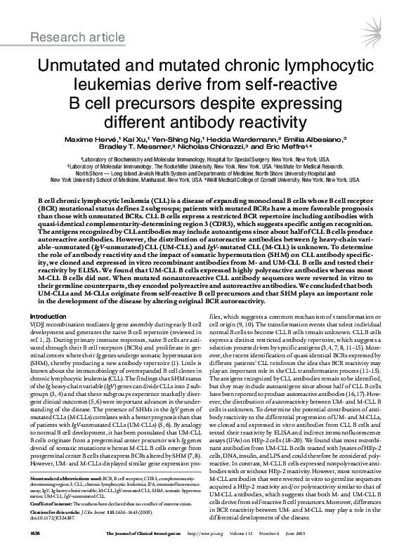 (PDF) Unmutated and mutated chronic lymphocytic leukemias derive from ...