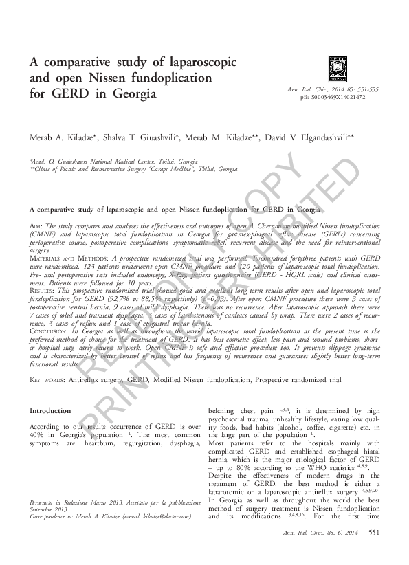 (PDF) A comparative study of laparoscopic and open Nissen ...
