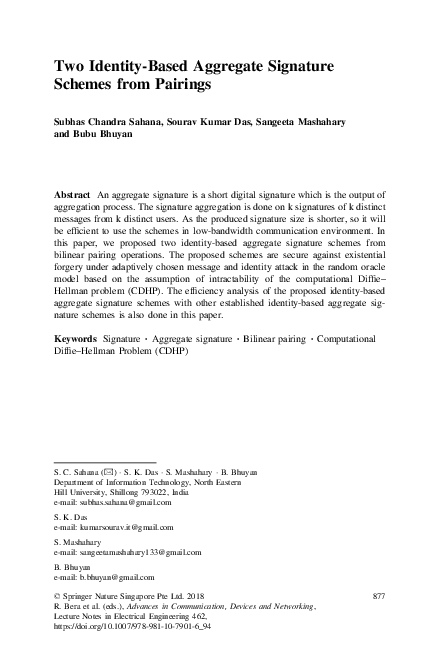 (PDF) Two Identity-Based Aggregate Signature Schemes from Pairings