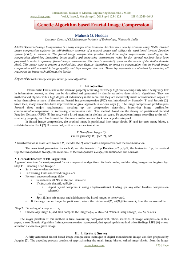 Pdf Genetic Algorithm Based Fractal Image Compression 3498