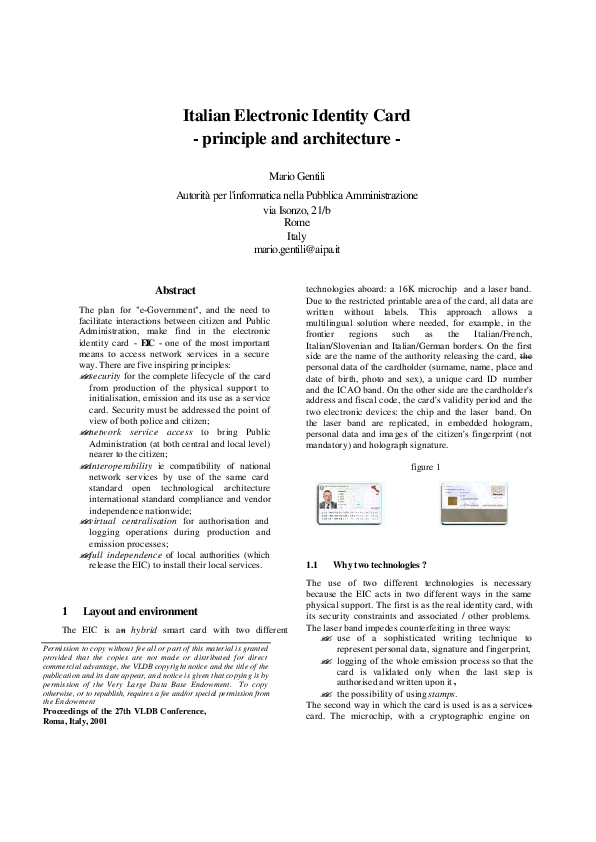 (PDF) Italian Electronic Identity Card - principle and architecture