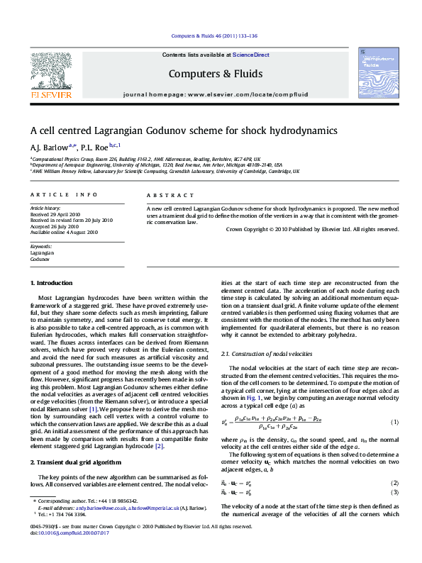 (PDF) A cell centred Lagrangian Godunov scheme for shock hydrodynamics