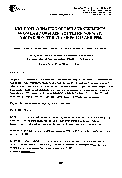 (PDF) DDT contamination of fish and sediments from Lake Ørsjøen ...