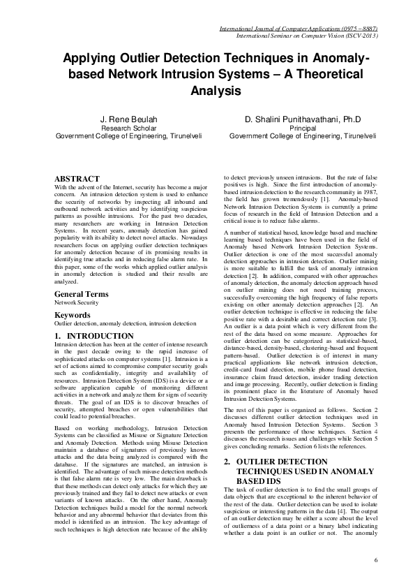 (PDF) 6 Applying Outlier Detection Techniques in Anomaly- based Network Intrusion Systems – A ...
