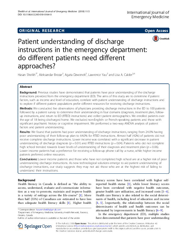 (PDF) Patient understanding of discharge instructions in the emergency ...