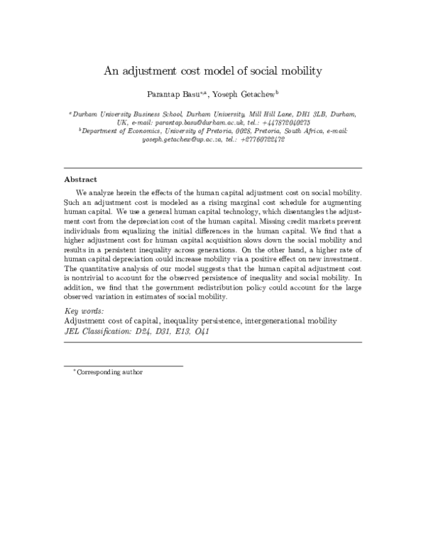 (PDF) An adjustment cost model of social mobility