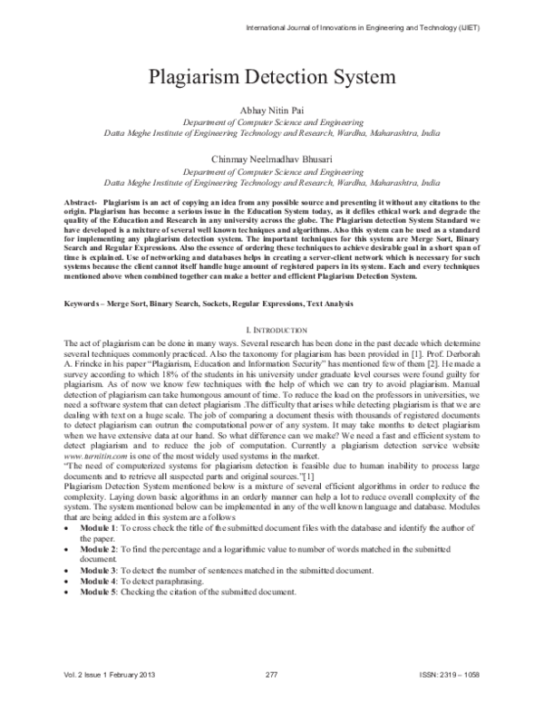 (PDF) Plagiarism Detection System