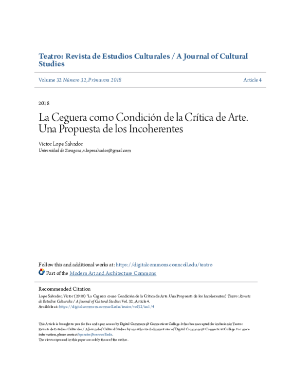 (PDF) La Ceguera como Condición de la Crítica de Arte. Una Propuesta de ...