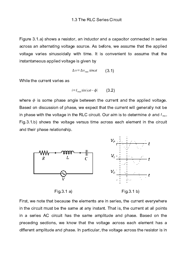 (DOC) 1.3 The RLC Series Circuit