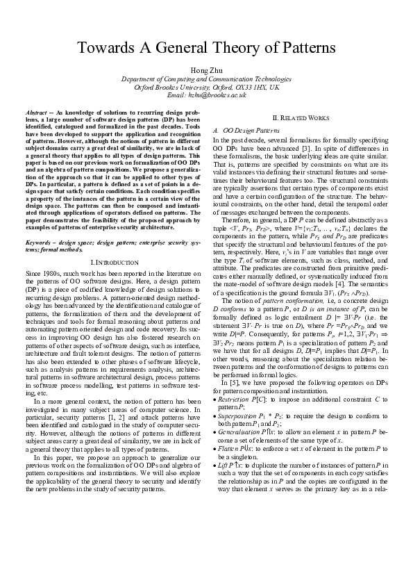 (PDF) Towards a General Theory of Patterns