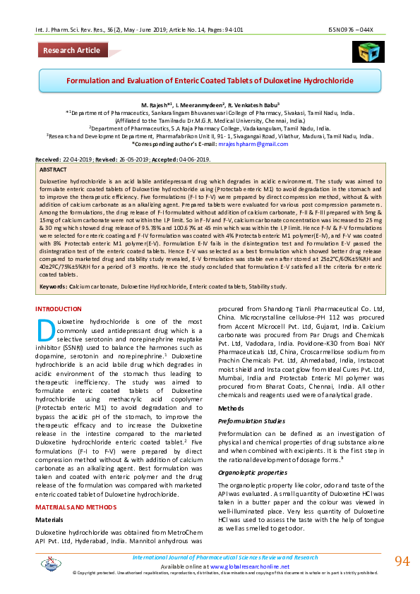 Pdf Formulation And Evaluation Of Enteric Coated Tablets Of Sodium Valproate