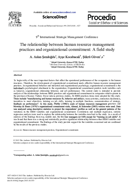 (PDF) The Relationship between Human Resource Management Practices and Organizational Commitment ...