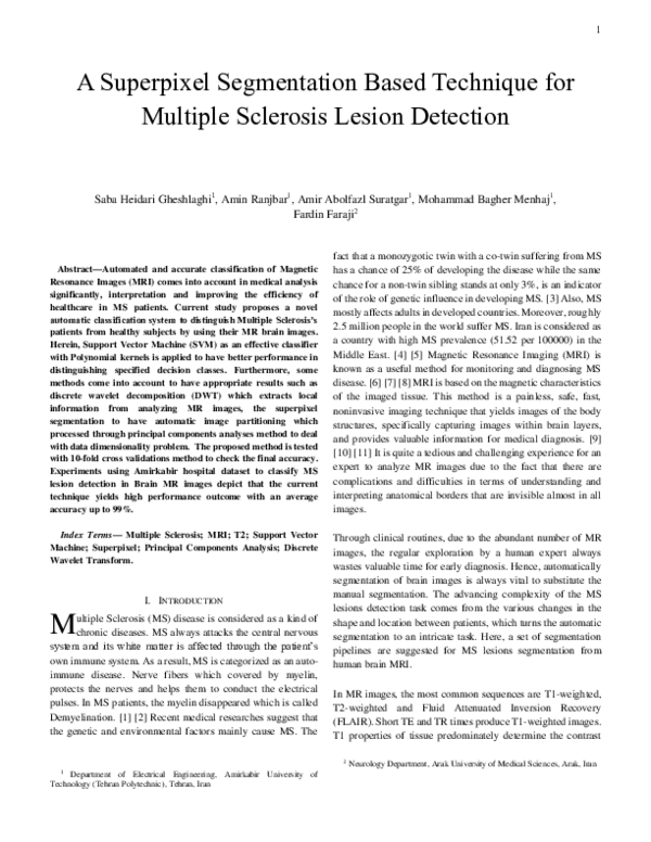 (PDF) A Superpixel Segmentation Based Technique for Multiple Sclerosis Lesion Detection