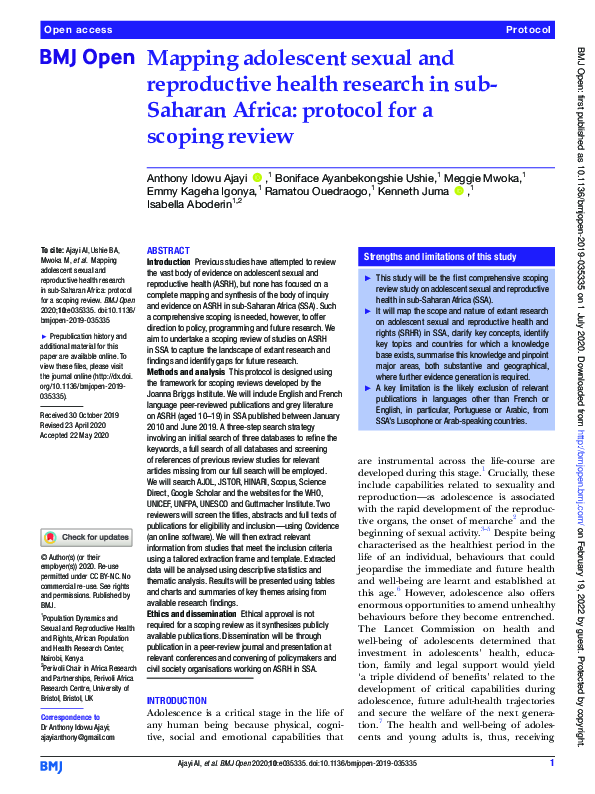 Pdf Mapping Adolescent Sexual Health In Ssa