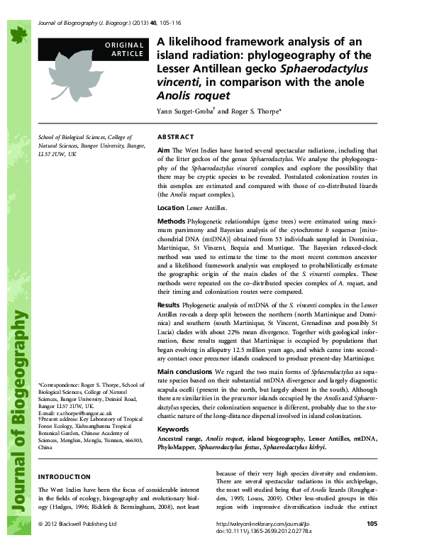 (PDF) A likelihood framework analysis of an island radiation ...