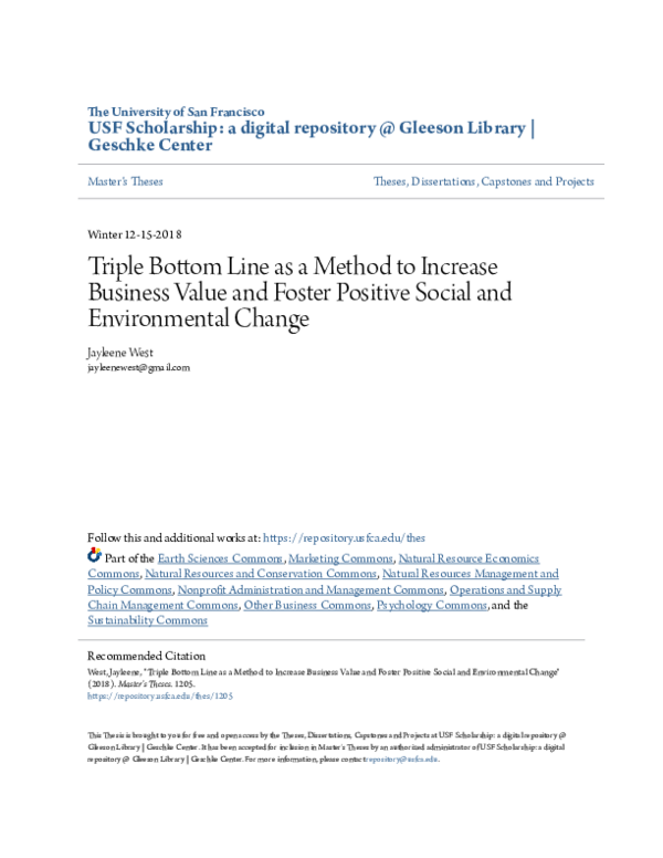 (PDF) Triple Bottom Line as a Method to Increase Business Value and ...
