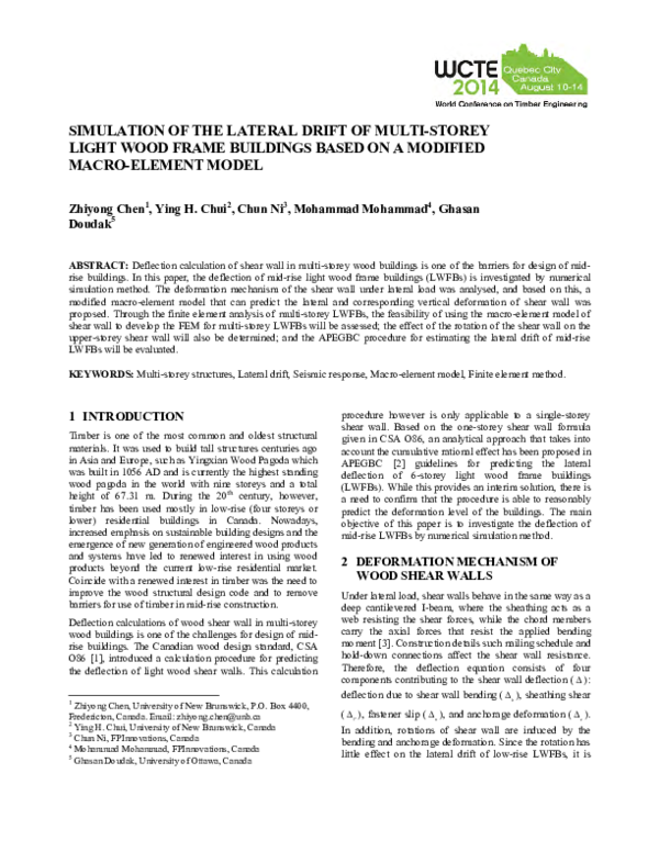 (PDF) Simulation of the Lateral Drift of Multi-Storey Light Wood Frame ...