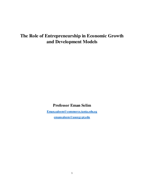 (PDF) The Role of Entrepreneurship in Economic Growth and Development ...