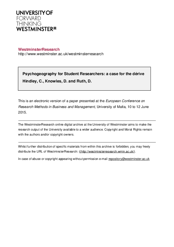 Psychogeography for Student Researchers: a case for the dérive