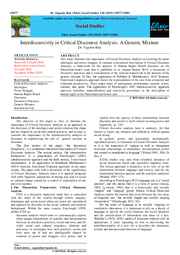 (PDF) Interdiscursivity in Critical Discourse Analysis : A Generic ...