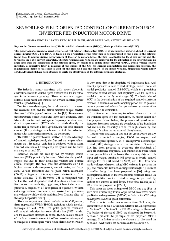 (PDF) Sensorless Field Oriented Control of Current Source Inverter Fed Induction Motor Drive