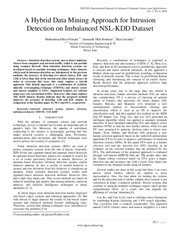 (PDF) A Hybrid Data Mining Approach for Intrusion Detection on Imbalanced NSL-KDD Dataset