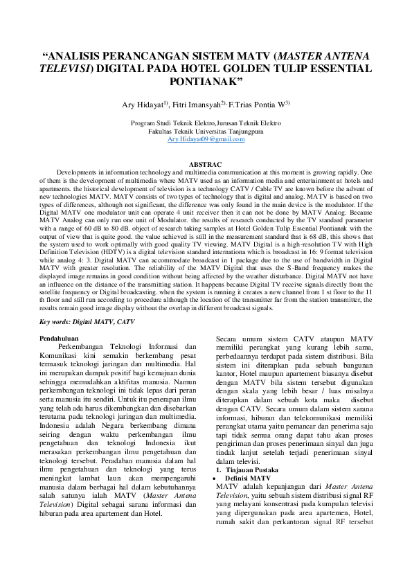 (PDF) Analisis Perancangan Sistem Matv (Master Antena Televisi) Digital ...