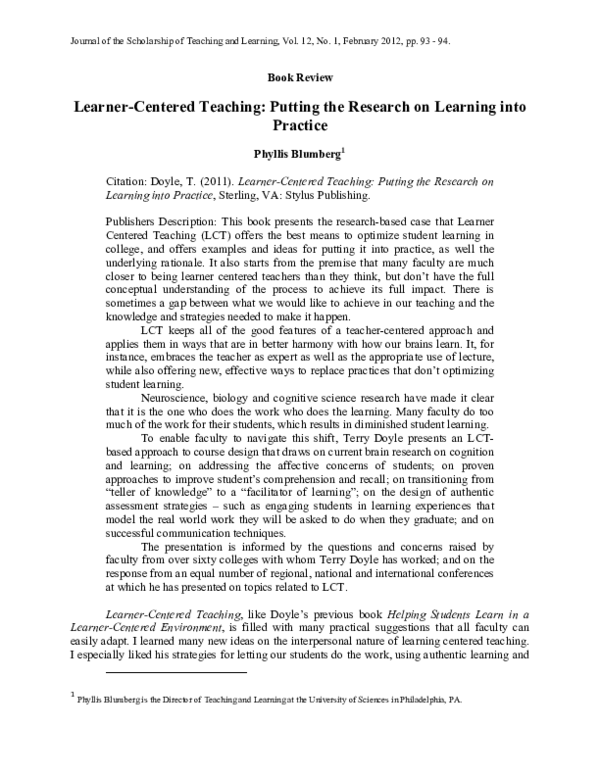 (PDF) Learner-centered Teaching: Putting the Research on Learning Into ...