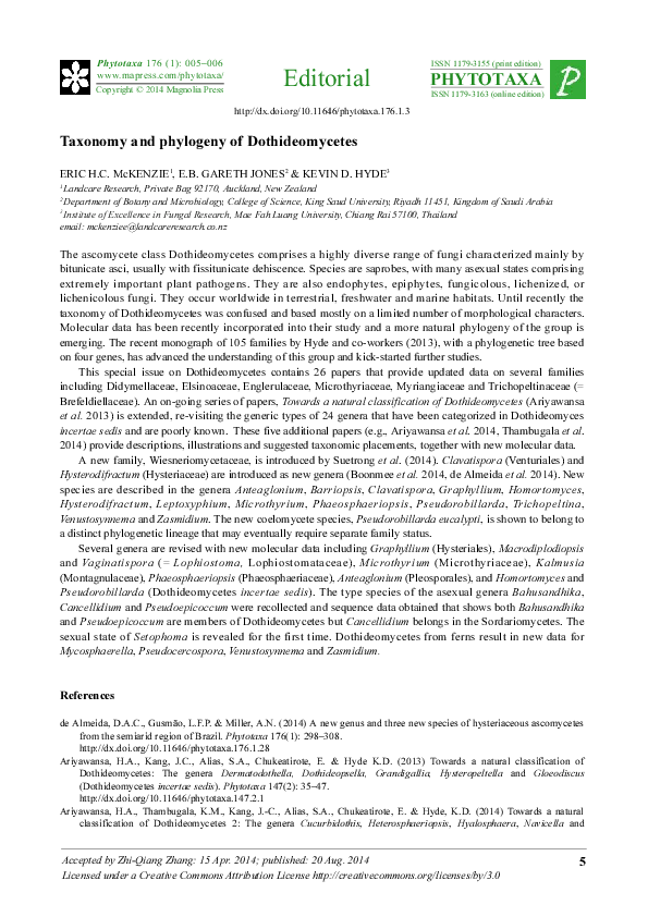 (PDF) Taxonomy and phylogeny of Dothideomycetes