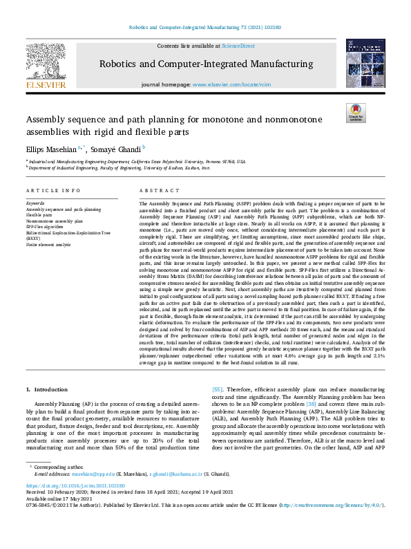 (PDF) Assembly sequence and path planning for monotone and nonmonotone ...