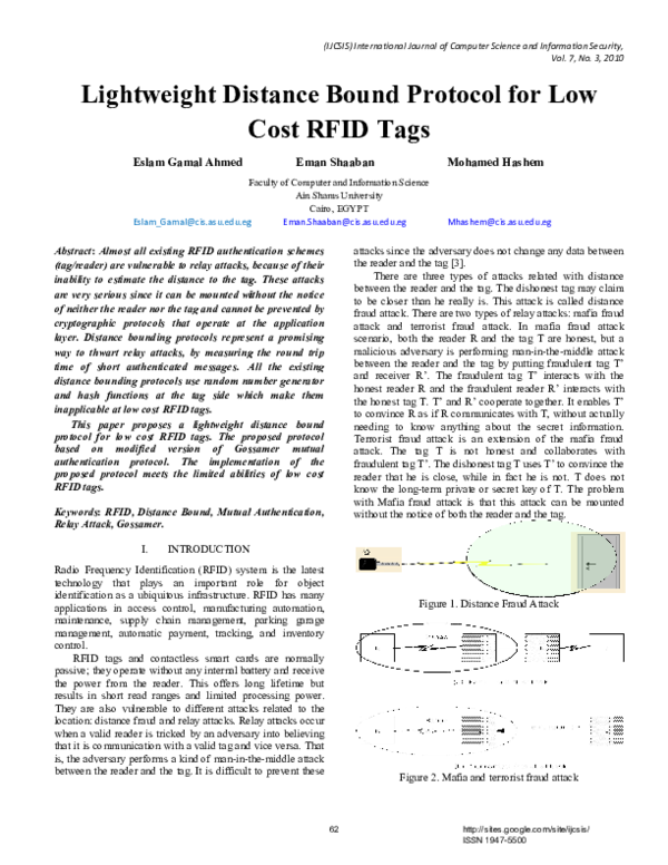 (PDF) Lightweight Distance bound Protocol for Low Cost RFID Tags
