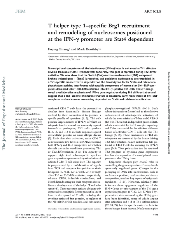 (PDF) T helper type 1 specific Brg1 recruitment and remodeling of ...