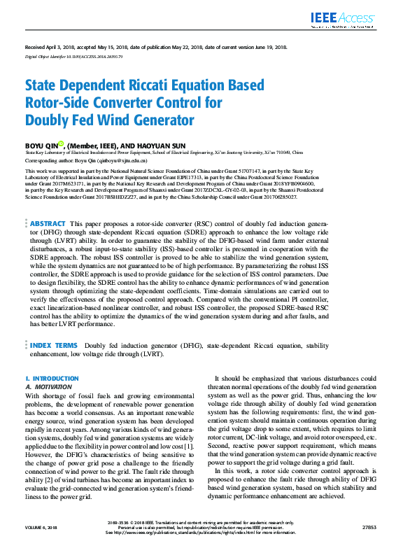 (PDF) SDRE-Based RSC Control for Enhanced LVRT in DFIG Systems
