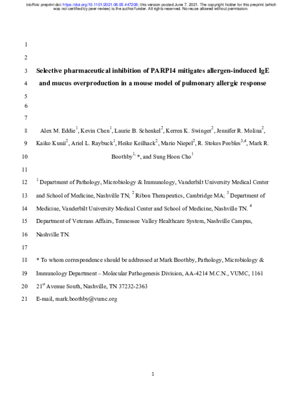 (PDF) Selective pharmaceutical inhibition of PARP14 mitigates allergen ...