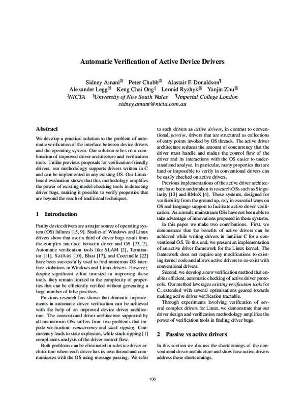 (PDF) Automatic verification of active device drivers