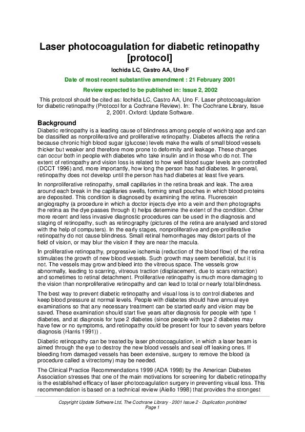 (PDF) Laser photocoagulation for diabetic retinopathy