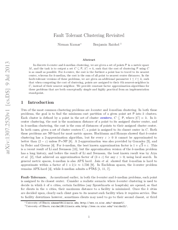 (PDF) Fault Tolerant Clustering Revisited