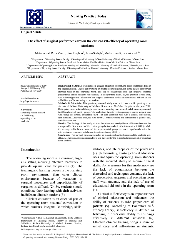 (PDF) The effect of surgical preference card on the clinical self ...