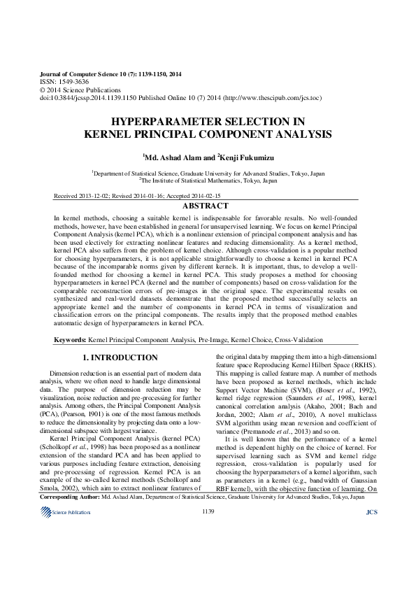 Pdf Hyperparameter Selection In Kernel Principal Component Analysis