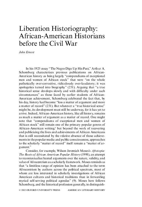 (PDF) Liberation Historiography: African-American Historians before the ...