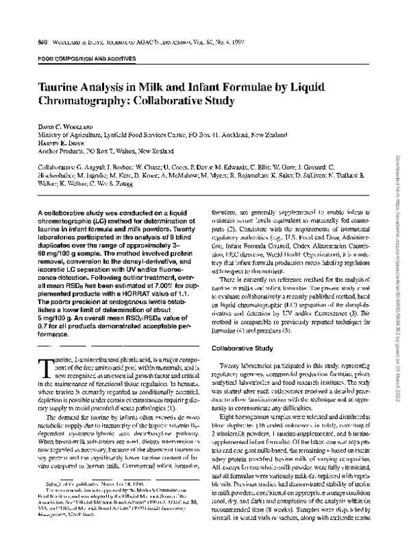 (PDF) Taurine Analysis in Milk and Infant Formulae by Liquid Chromatography