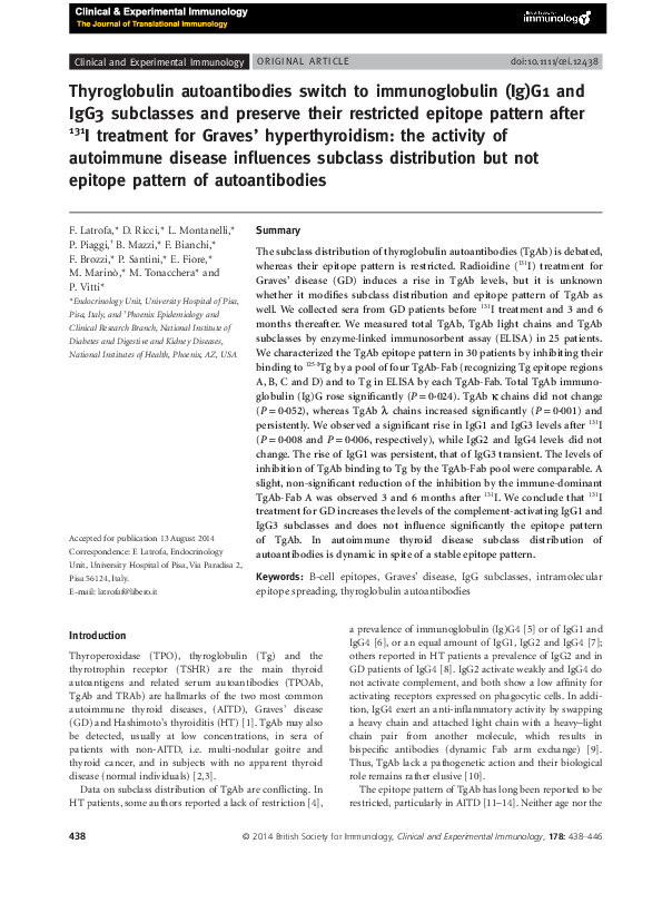 (PDF) Thyroglobulin autoantibodies switch to immunoglobulin (Ig)G1 and IgG3 subclasses and ...