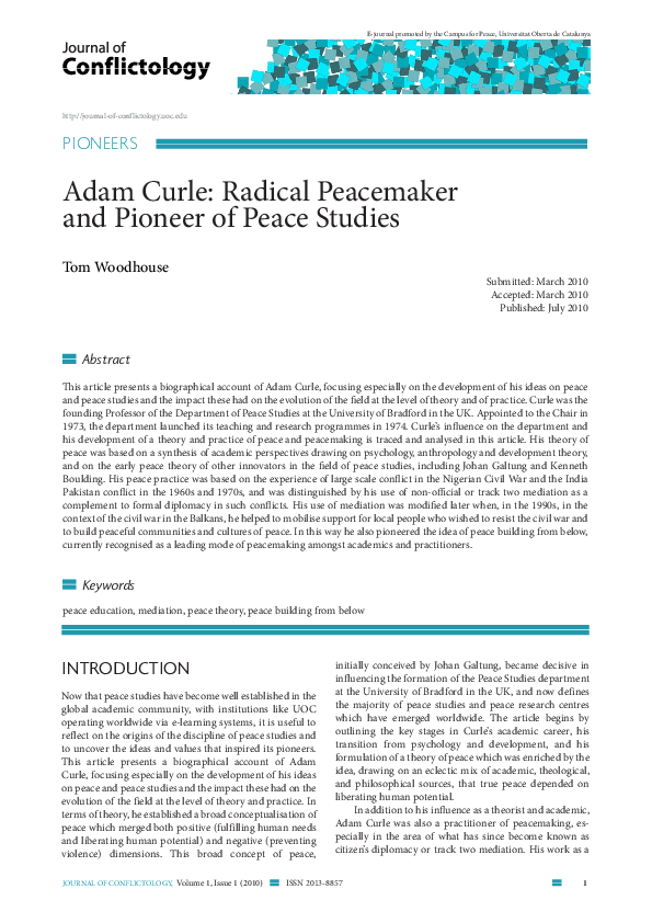 (PDF) Adam Curle: Radical Peacemaker and Pioneer of Peace Studies