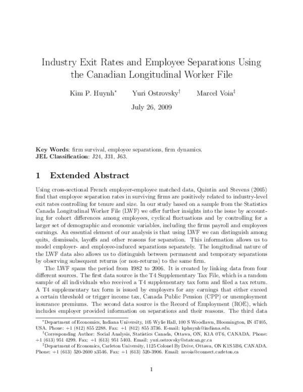 (PDF) Industry Exit Rates and Employee Separations Using the Canadian ...