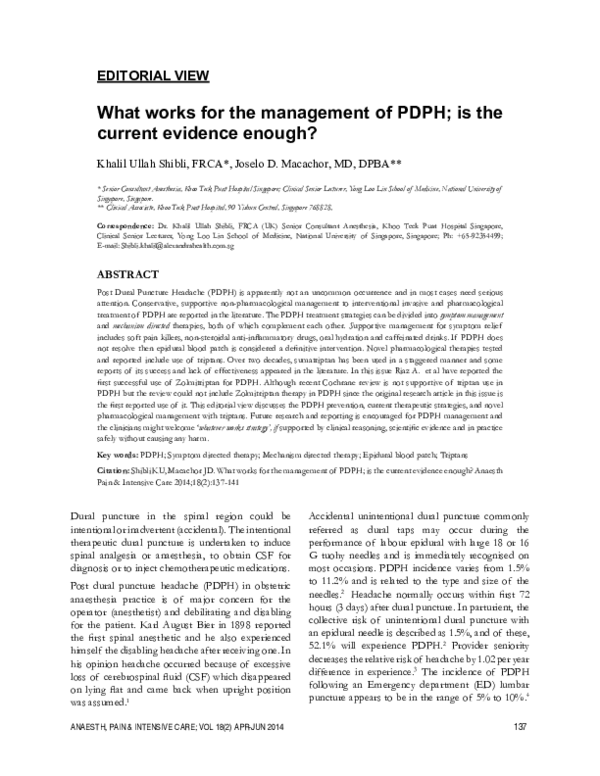 (PDF) What works for the management of PDPH; is the current evidence ...