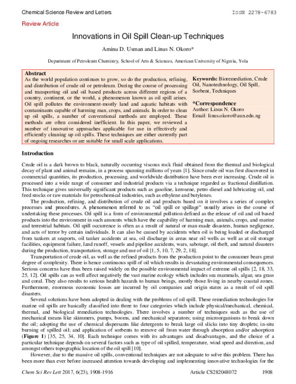 (PDF) Innovations in Oil Spill Clean-up Techniques