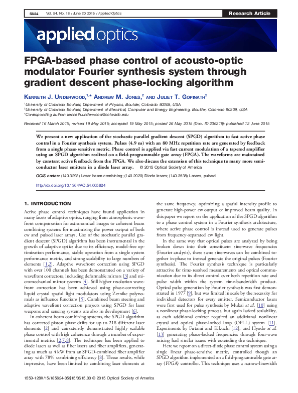 (PDF) FPGA-based phase control of acousto-optic modulator Fourier synthesis system through ...